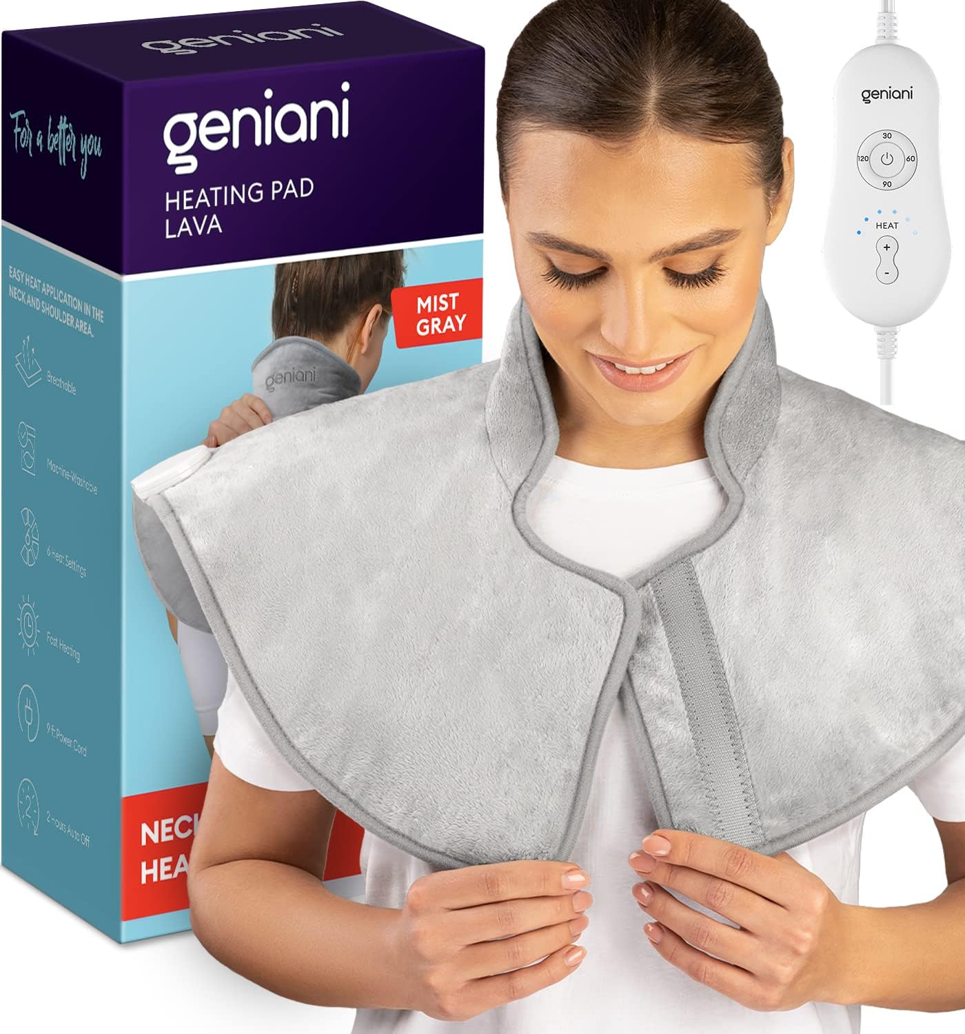 Neck & Shoulders Heating Wrap Lava, Mist Gray – Geniani